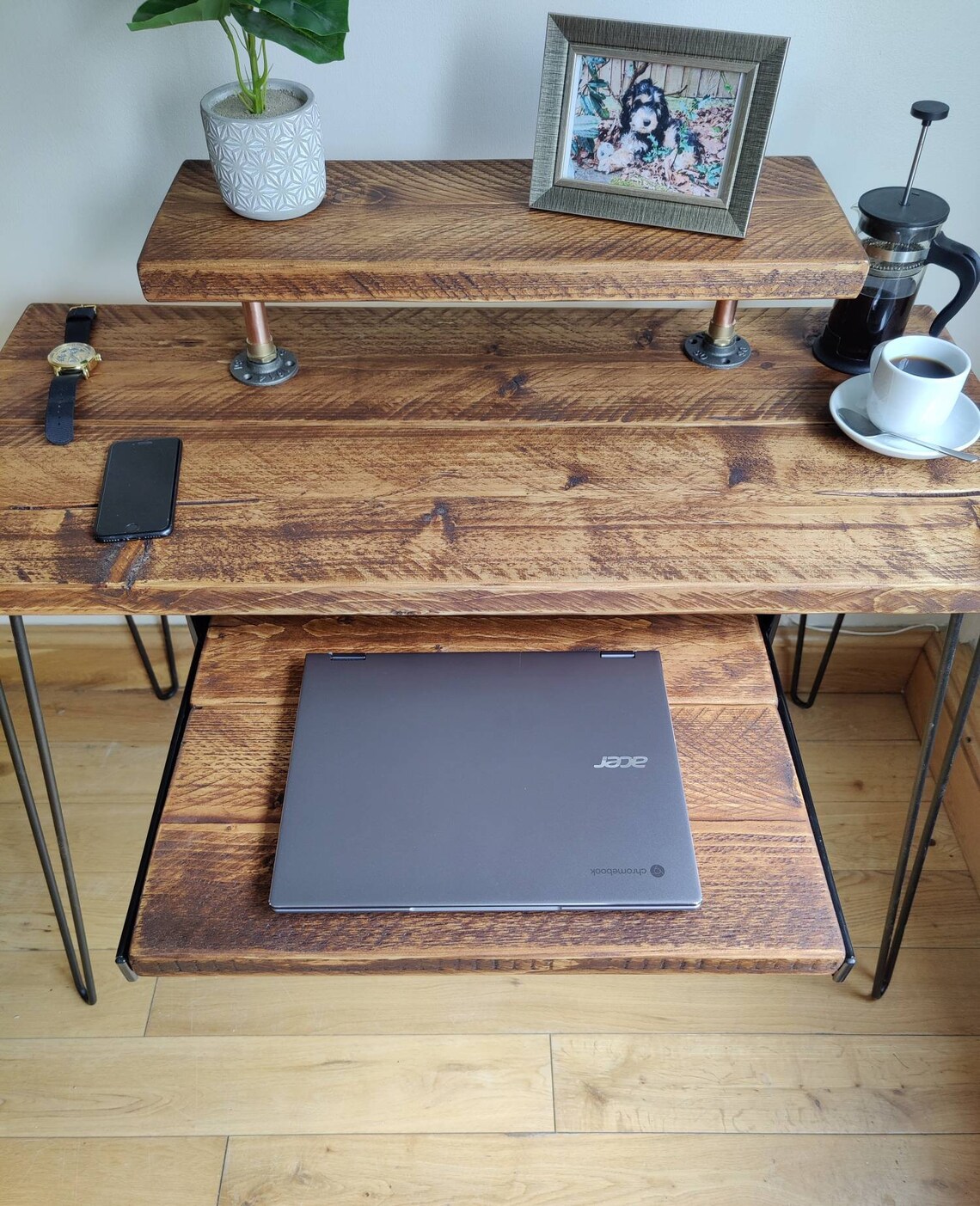 Rustic Desk With Retractable Keyboard Shelf Raised Stand & - Etsy UK