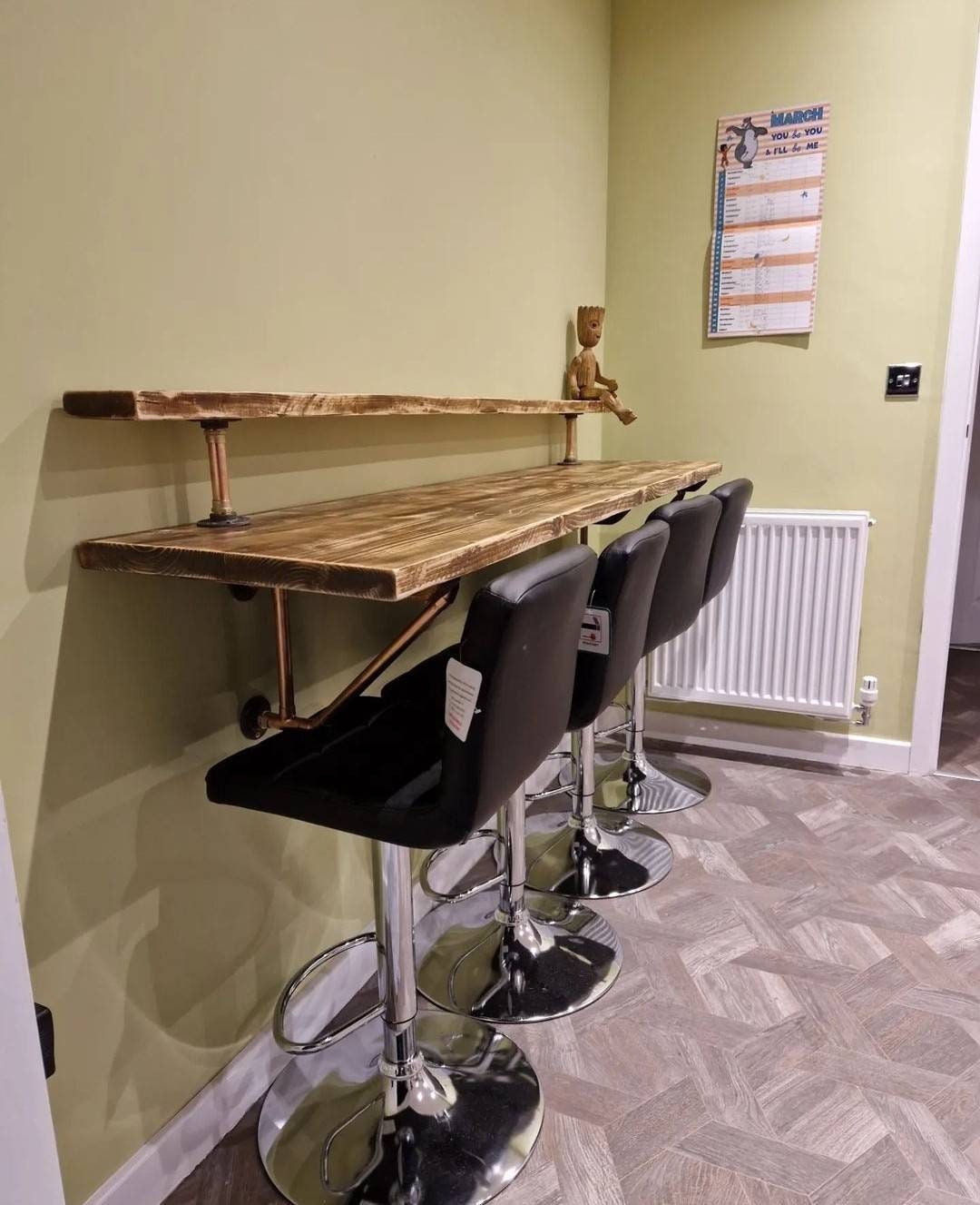 Wall Mounted 'two-tier' Breakfast Bar, Supported by Wall Mounted Copper ...