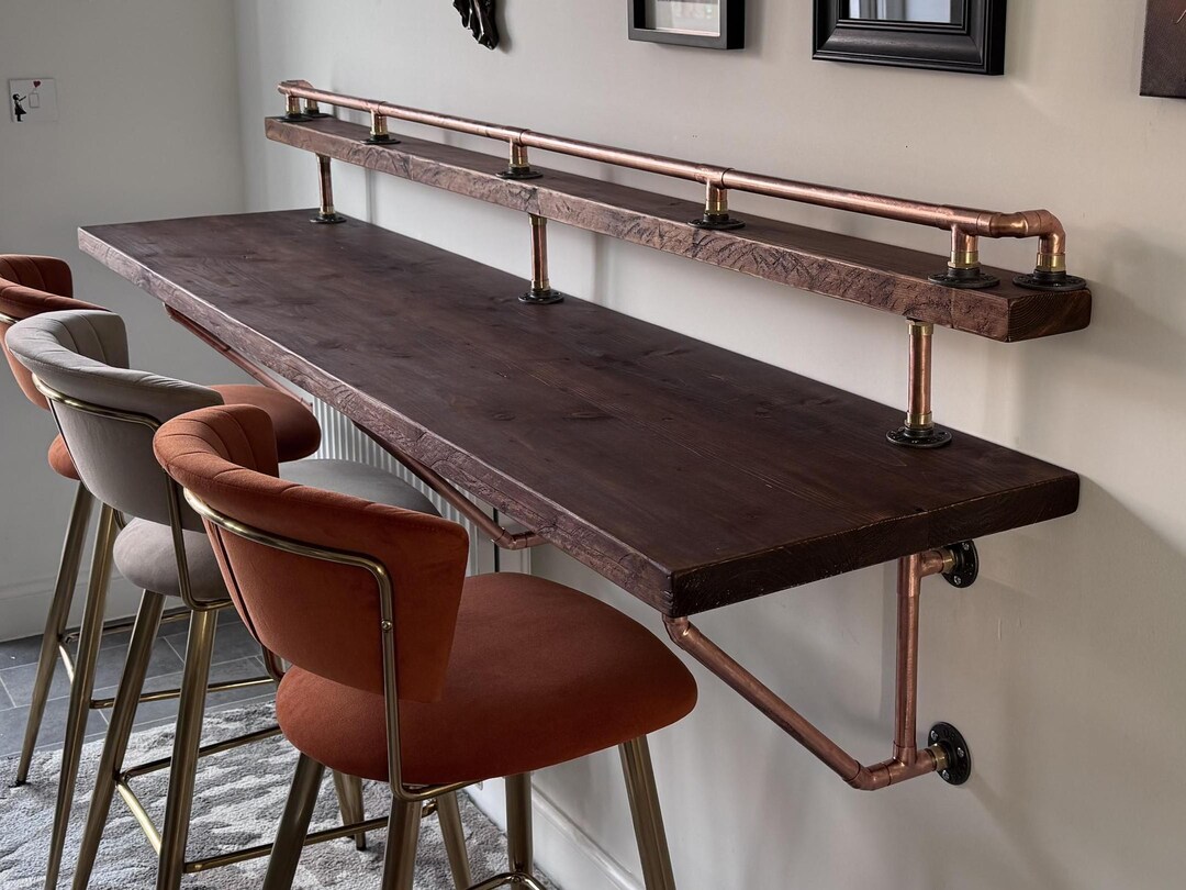 Wall Mounted 'two-tier' Breakfast Bar, Supported by Wall Mounted Copper ...