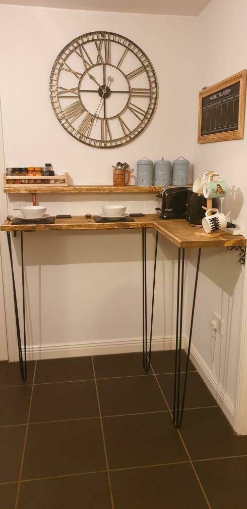Two-tier Corner Breakfast Bar With Steel Hairpin Legs | Etsy UK