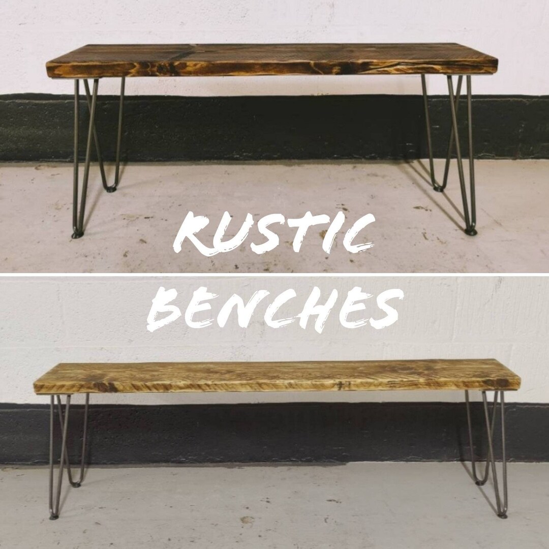Rustic Bench, with Steel Hairpin Legs - Etsy Nederland