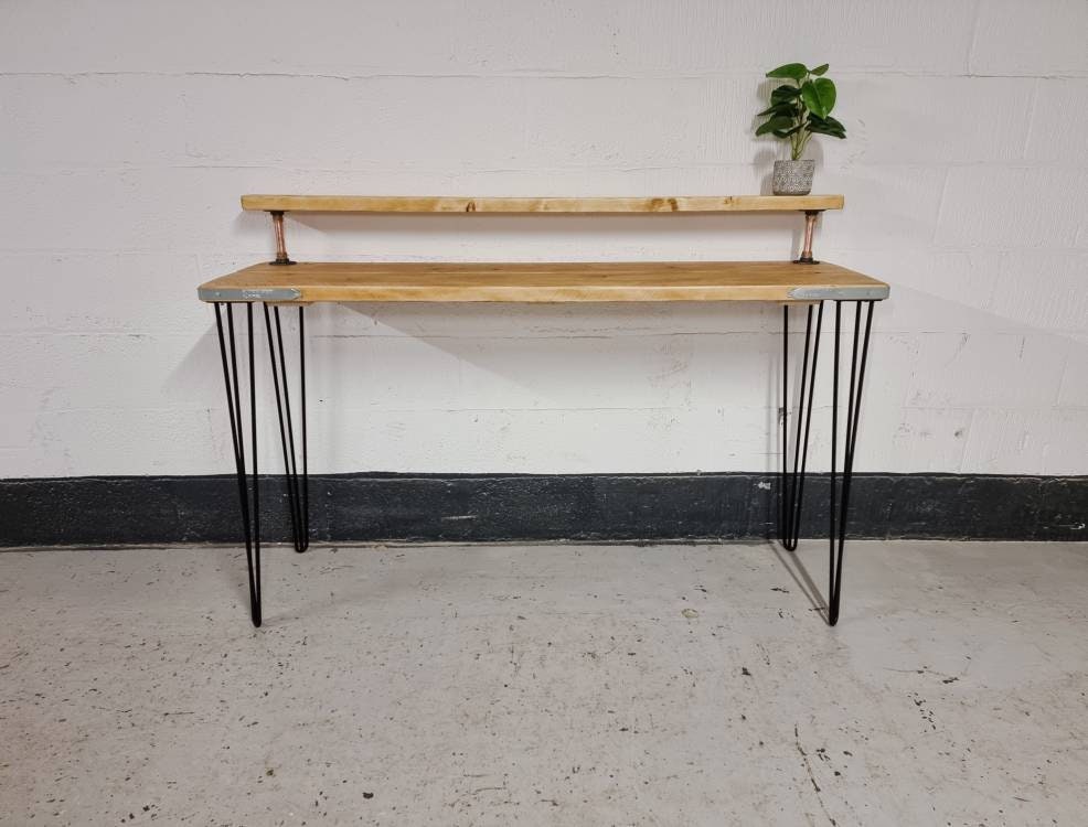 Reclaimed Wood Rustic Two-tier Breakfast Bar, With Steel Hairpin Legs ...