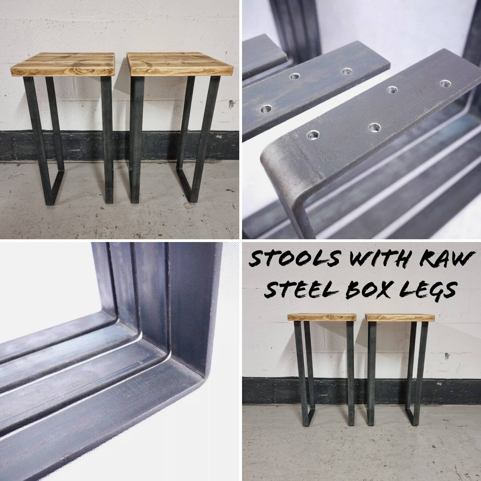 Rustic Stools With Raw Steel Box Legs - Etsy UK