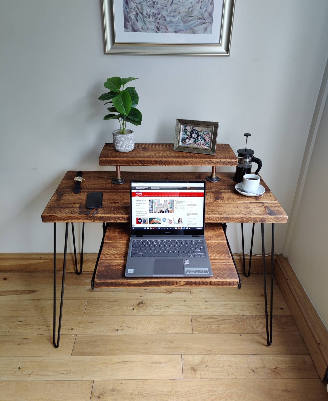 Rustic Desk With Retractable Keyboard Shelf Raised Stand & - Etsy UK