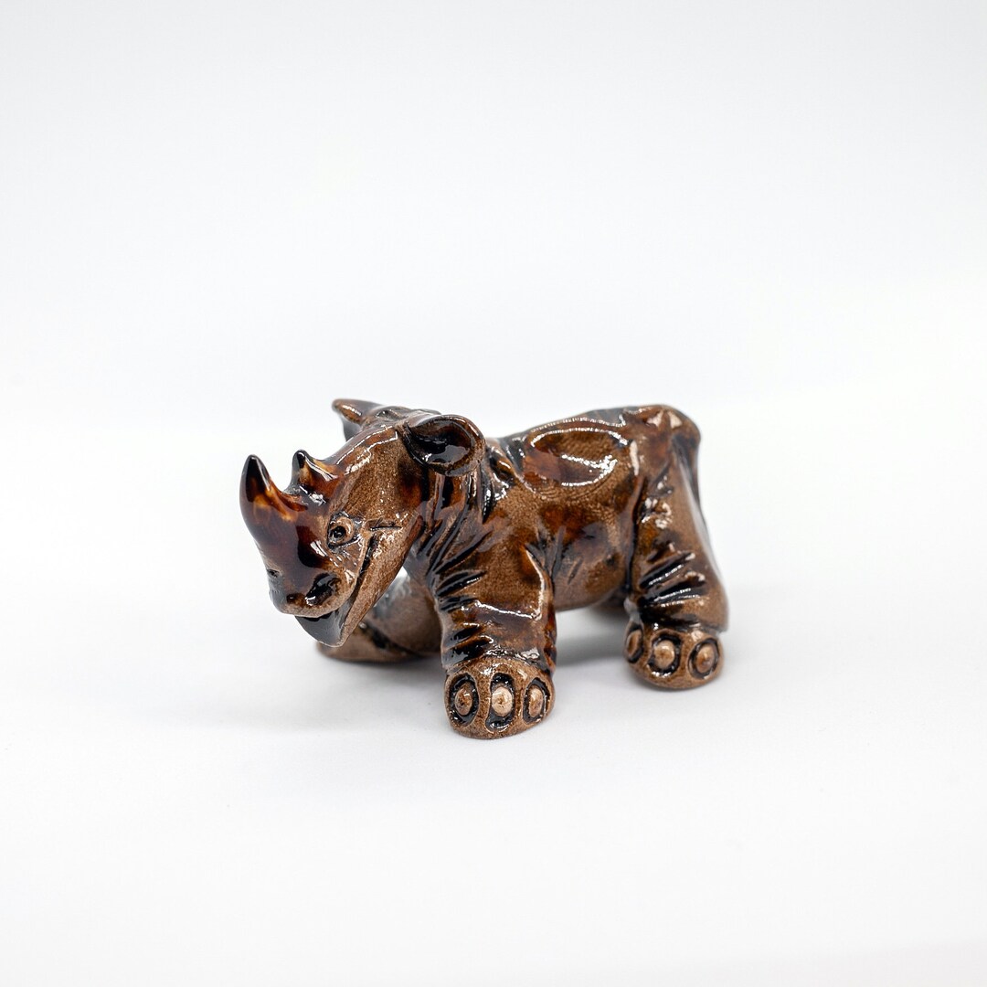 Ceramic Miniature Rhino, Rhinoceros Figurine, Animal Totem, Collectible ...