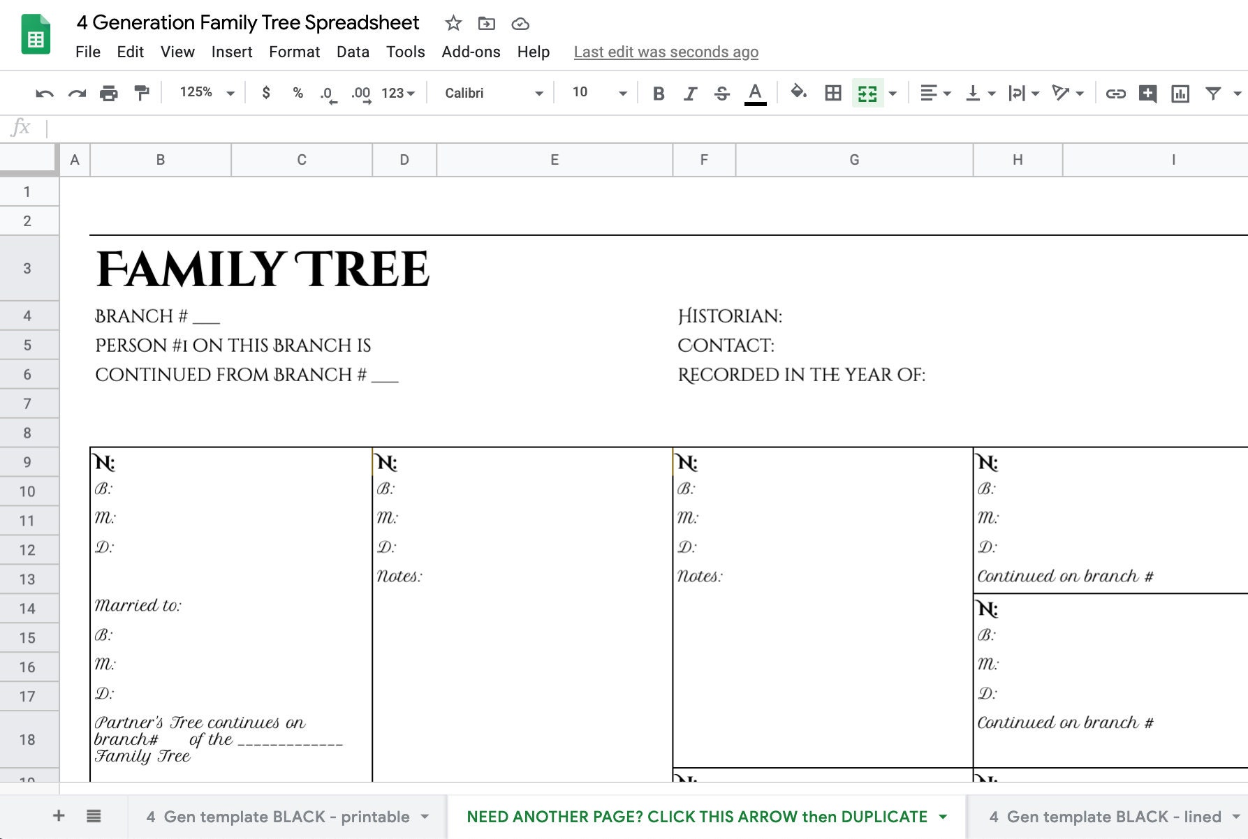 4 Generation Family Tree Chart One-sheet - Etsy