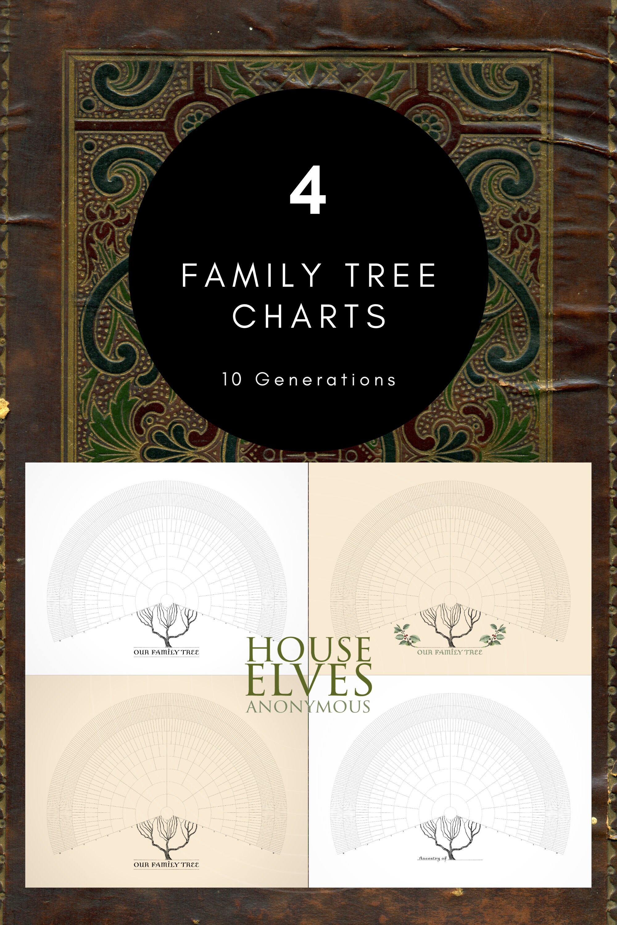 Family Tree Fan Chart for 10 Generations With Branches Vintage Green ...