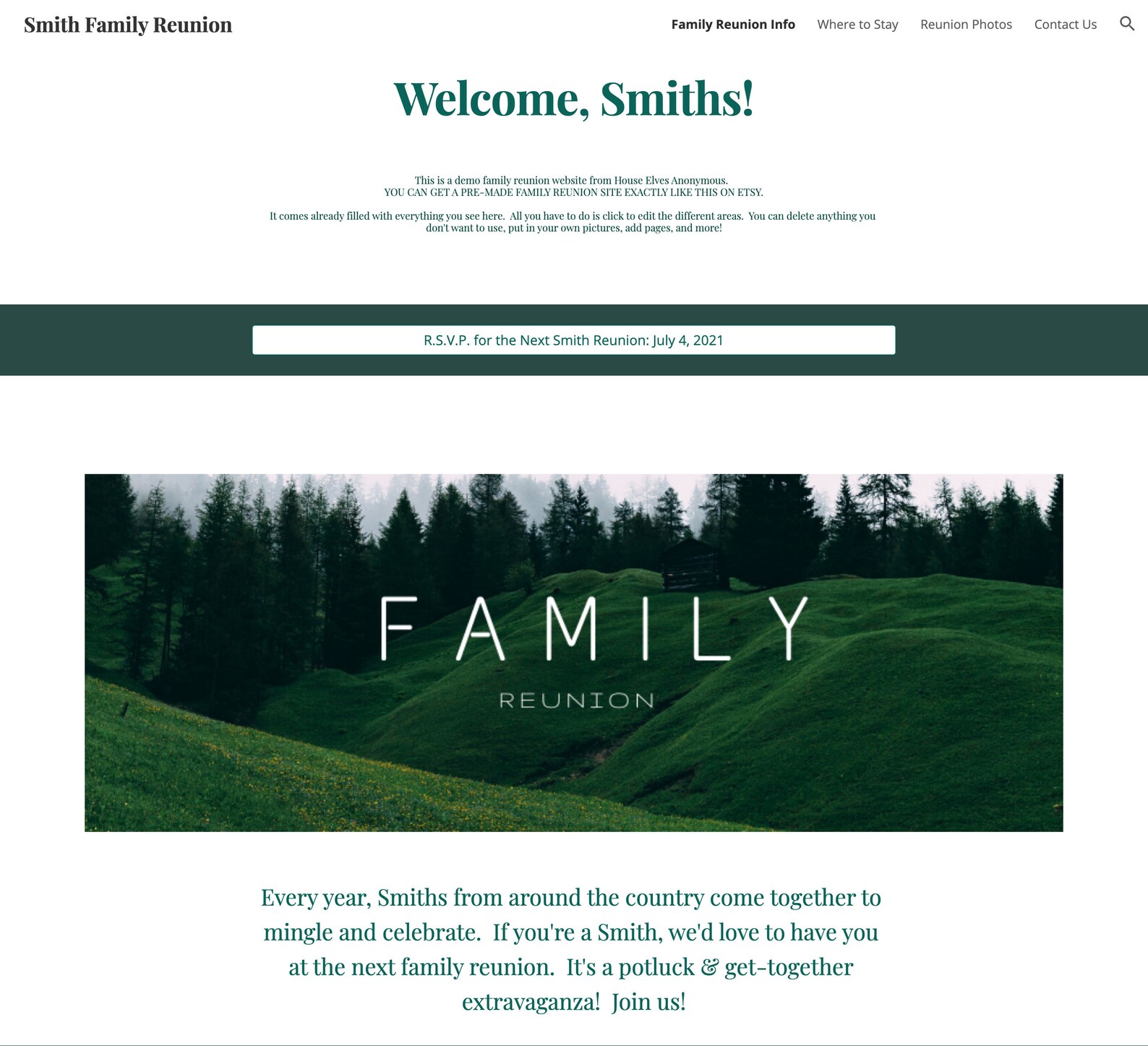 FAMILY REUNION WEBSITE - One-click Setup With Sample Content - Easy to ...