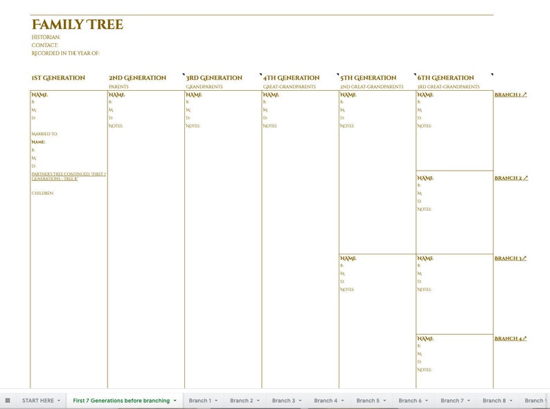 12 Generation Family History Chart - Genealogy Workbook (google ...