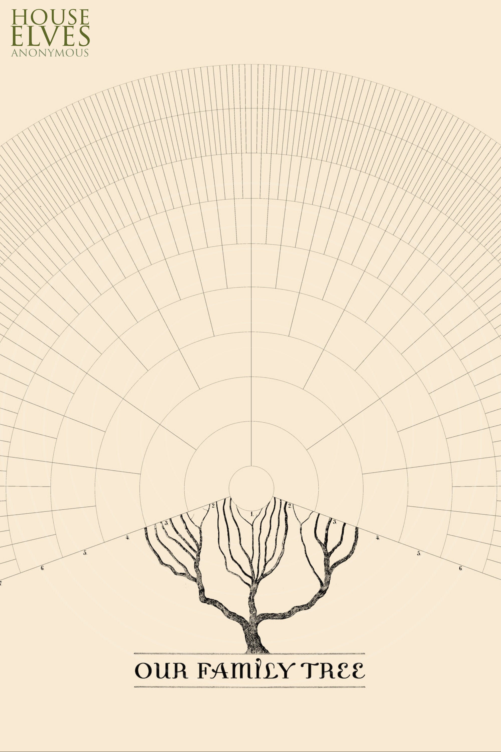 Family Tree Fan Chart for 10 Generations With Branches Vintage Green ...