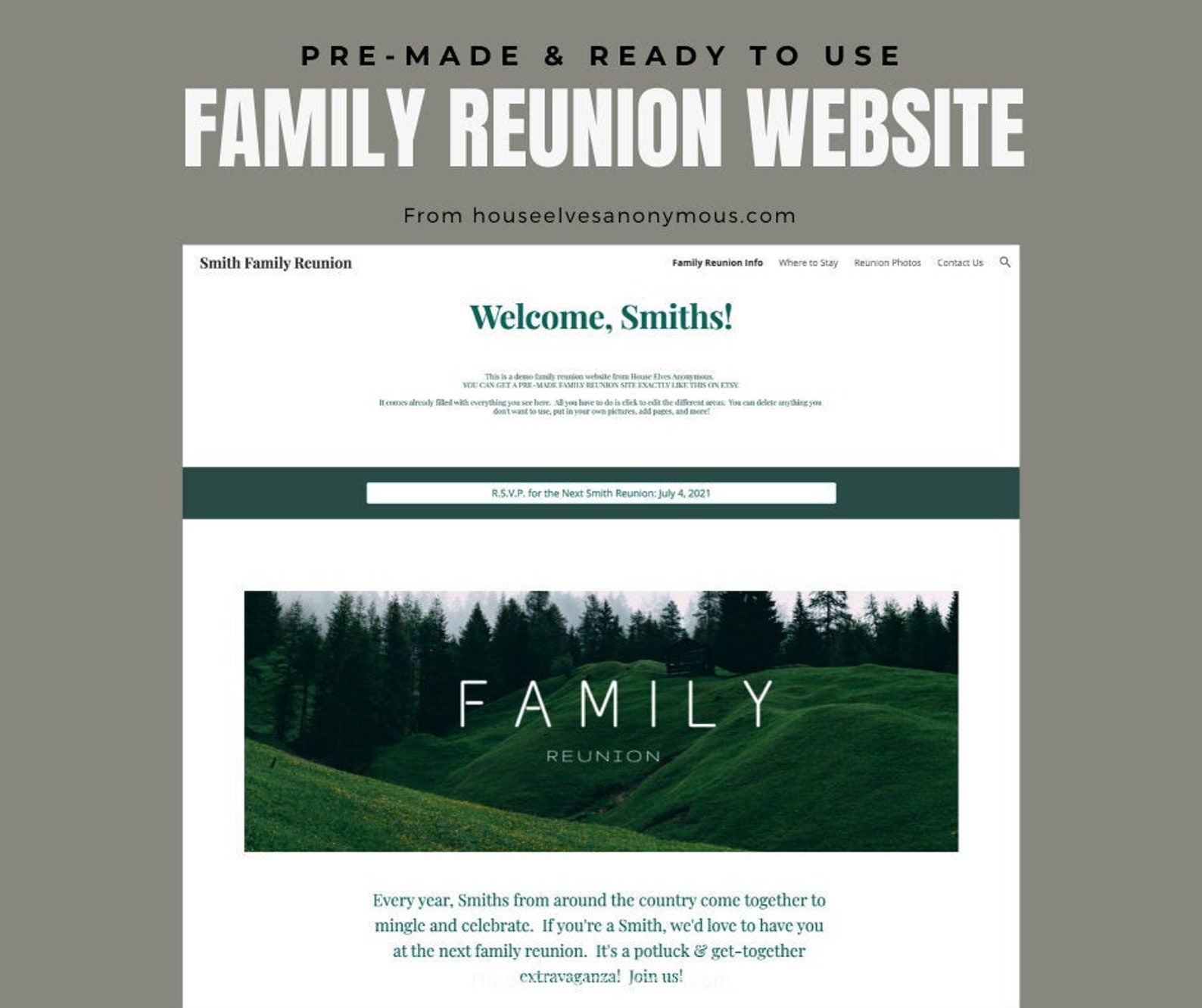 FAMILY REUNION WEBSITE - One-click Setup With Sample Content - Easy to ...