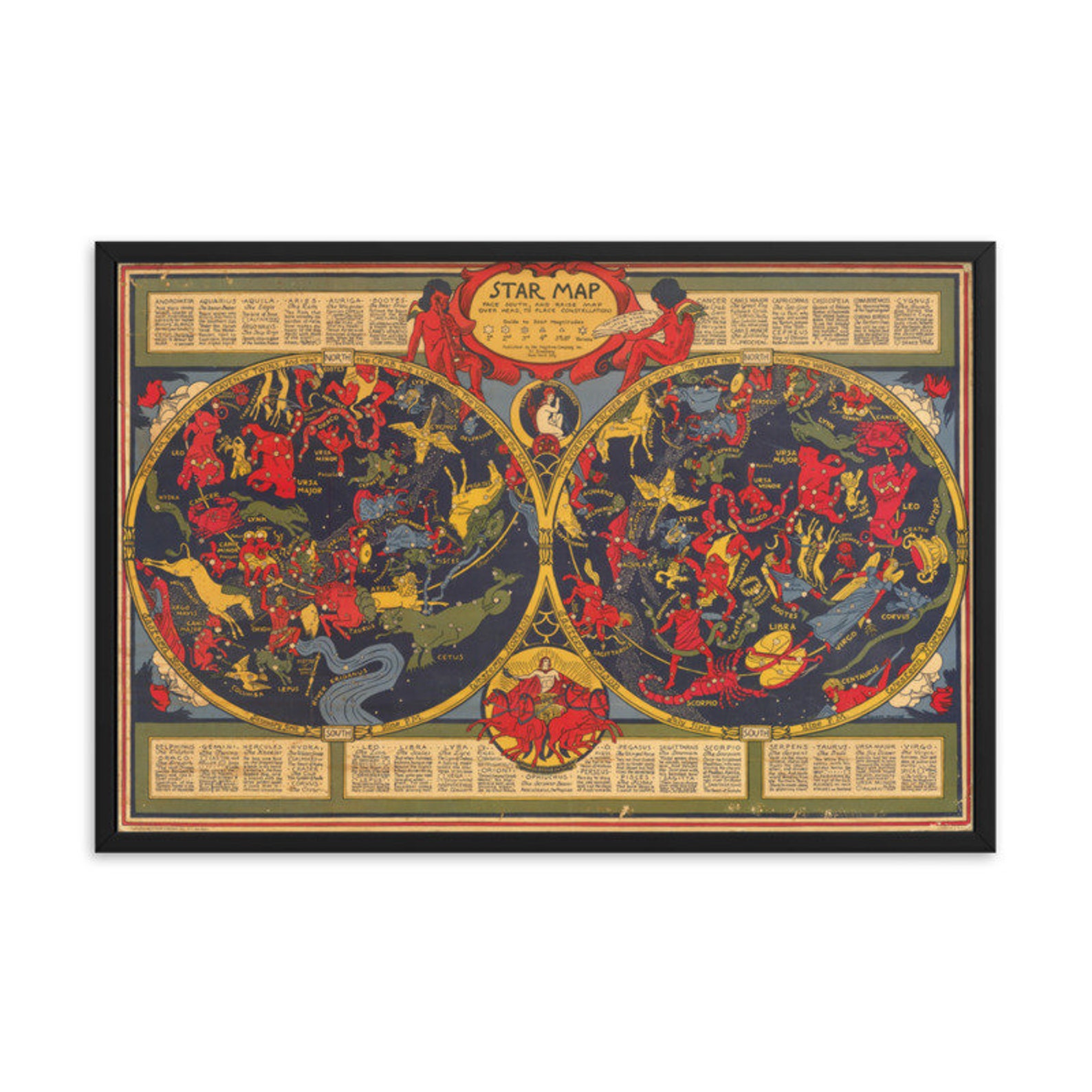 Huge Vintage Star Map Framed Poster With Astrology and Celestial Art - Etsy