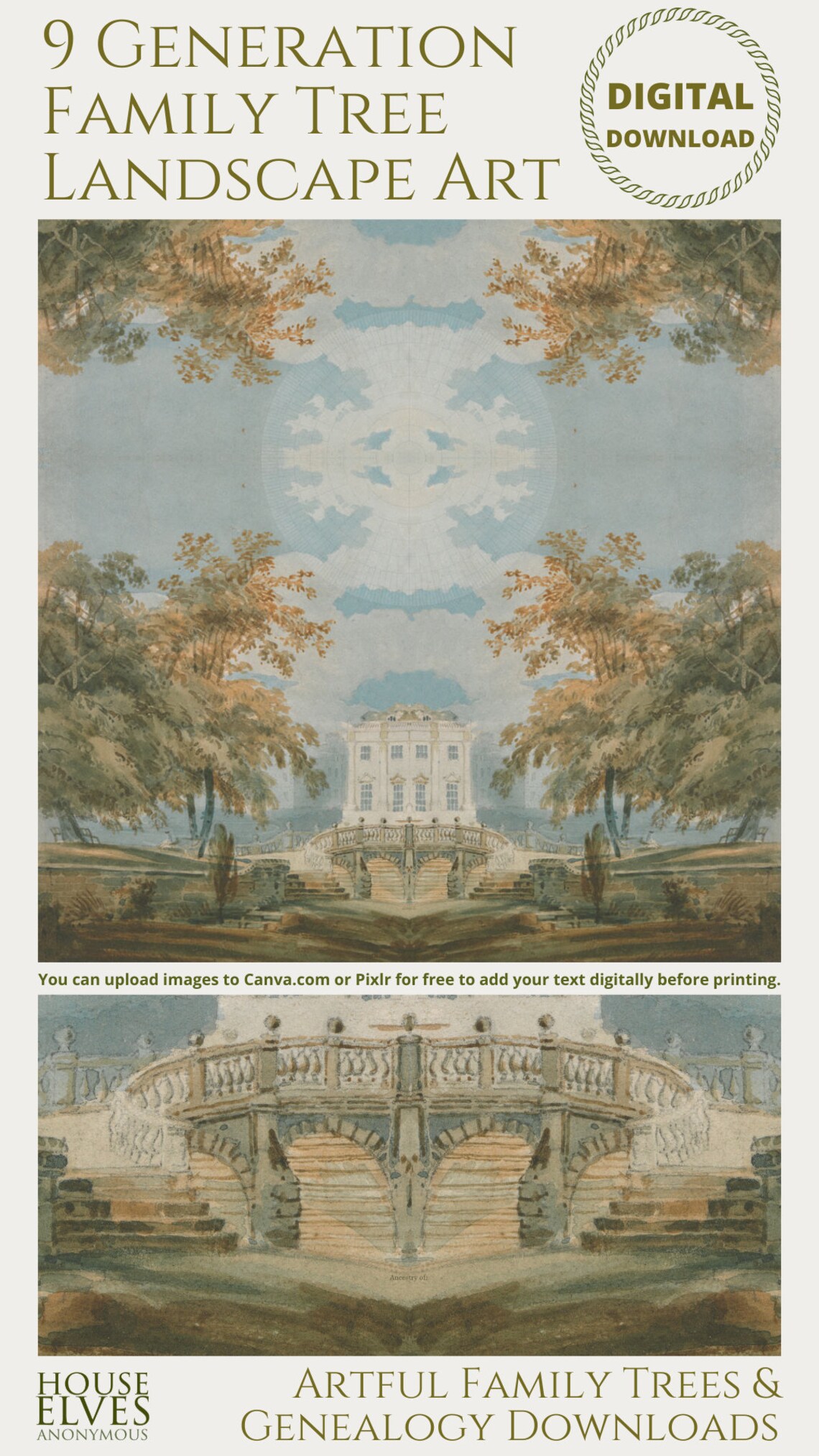 Square Family Tree Art Watercolor Landscape Painting printable ...