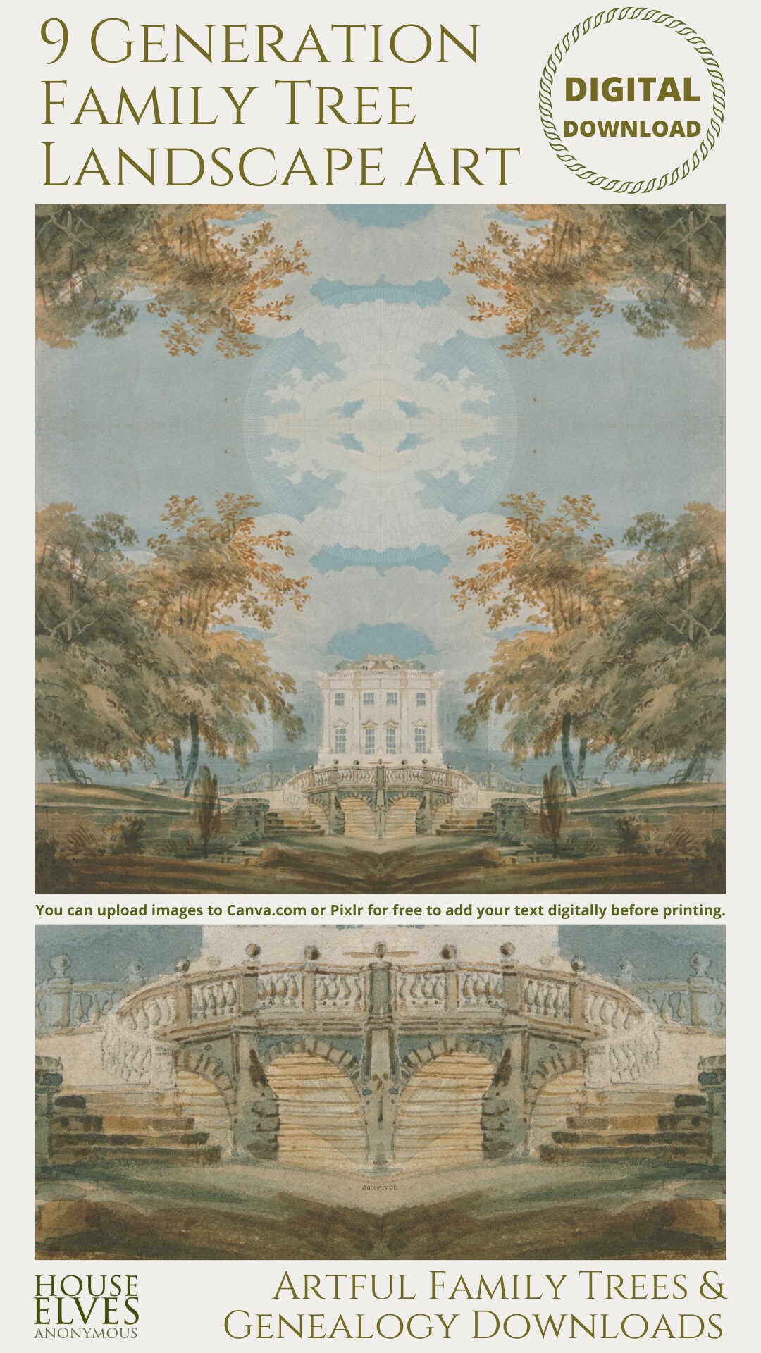 Square Family Tree Art Watercolor Landscape Painting printable ...