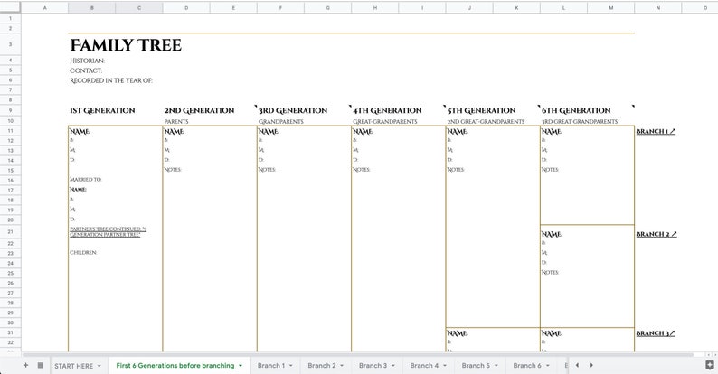 BIG Family Tree Spreadsheet - ULTIMATE 12 Generation Lineage Pedigree ...