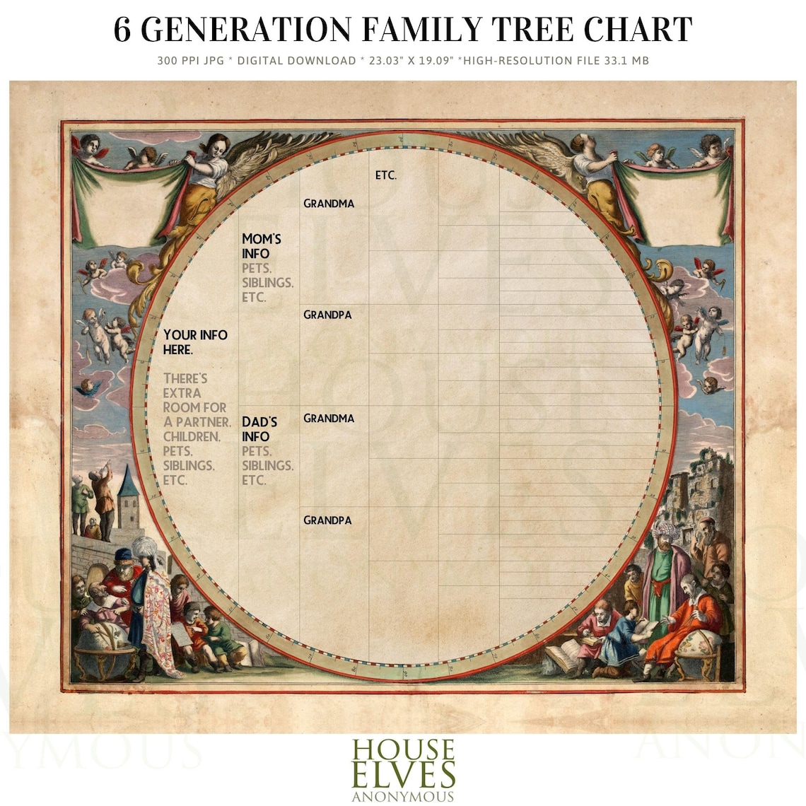 Family Tree Chart for 6 Generations Digital Download | Etsy
