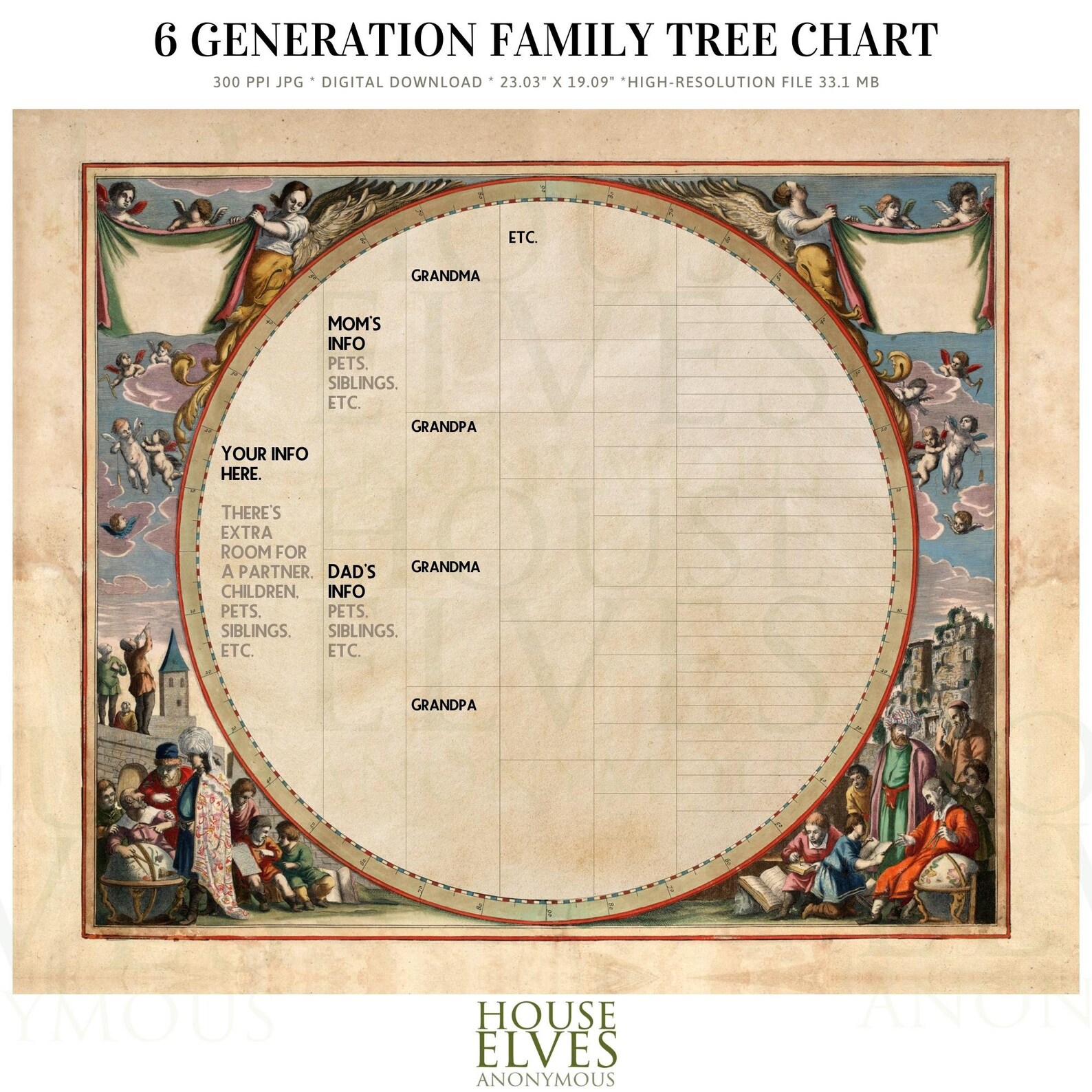 Family Tree Chart for 6 Generations Digital Download Ancestry Gift ...