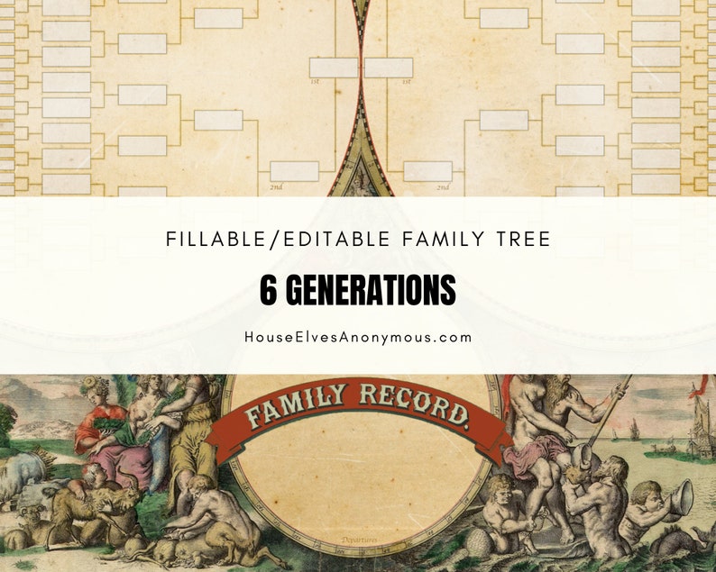 FILLABLE Family Tree Chart, 6 Generations HUGE Prints up to 5ft Custom ...