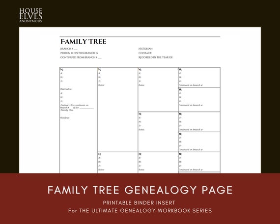 Family Tree Page for Genealogy Notebooks and Binders | Etsy