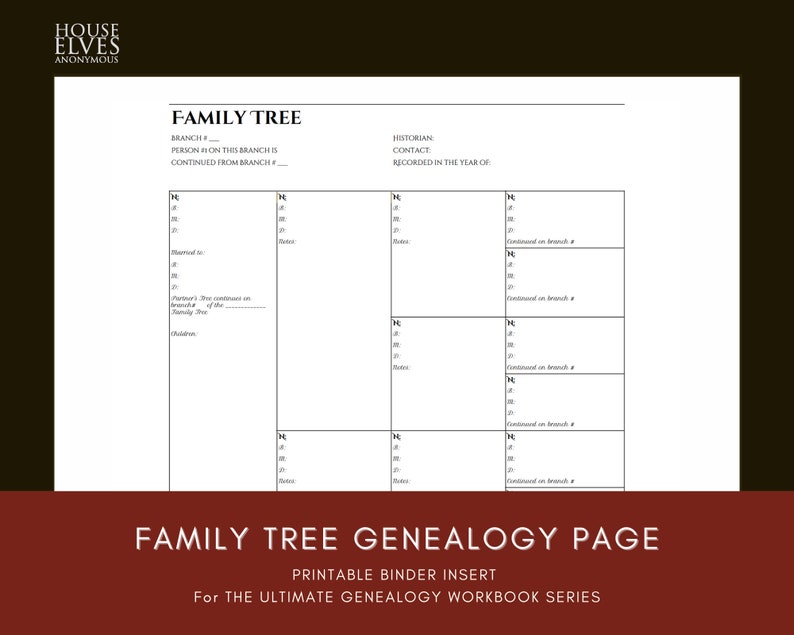 Family Tree Page for Genealogy Notebooks and Binders - Etsy