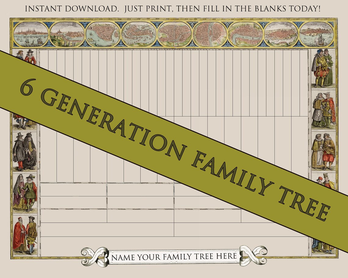 Family Tree Chart 6 Generations PRINTABLE Art Digital - Etsy