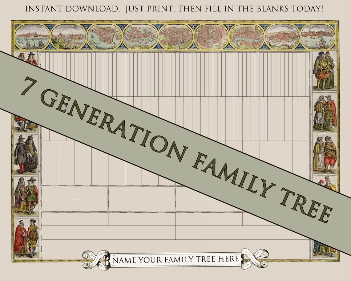 7 GENERATION Printable Genealogy Chart Family Tree Bundle Historic Home ...