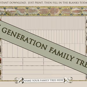 7 GENERATION Printable Genealogy Chart~ Family Tree Bundle ~ Historic ...