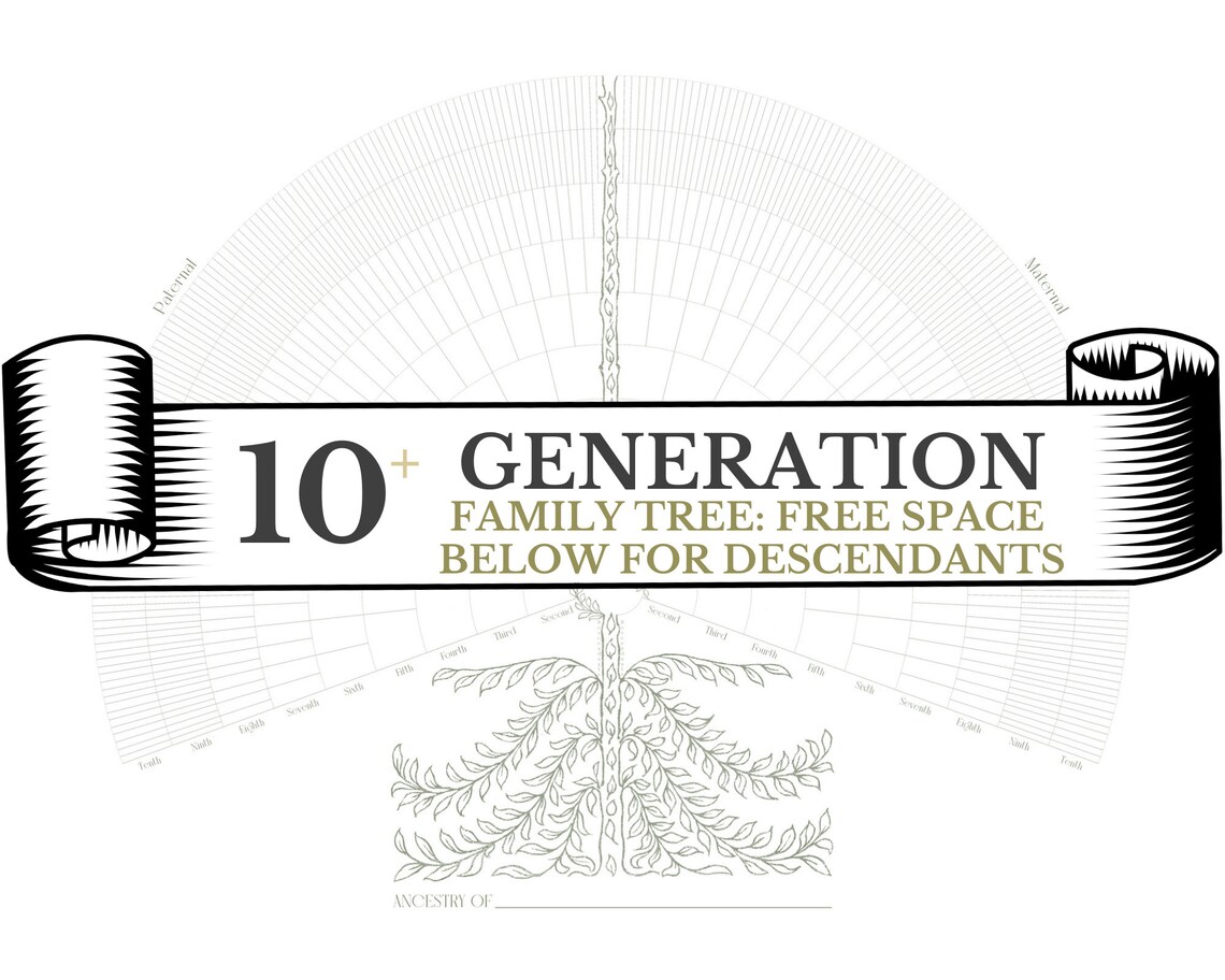 Blank 10 Generation Family Tree Fan Chart in Sage Green and White ...