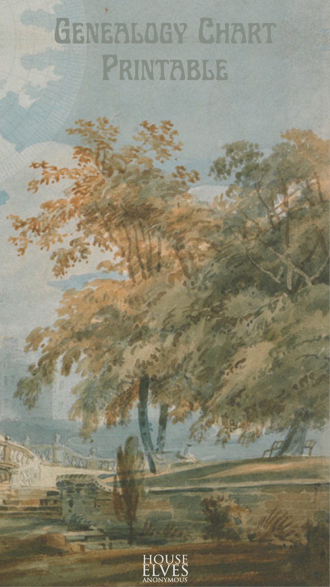 Square Family Tree Art Watercolor Landscape Painting printable ...