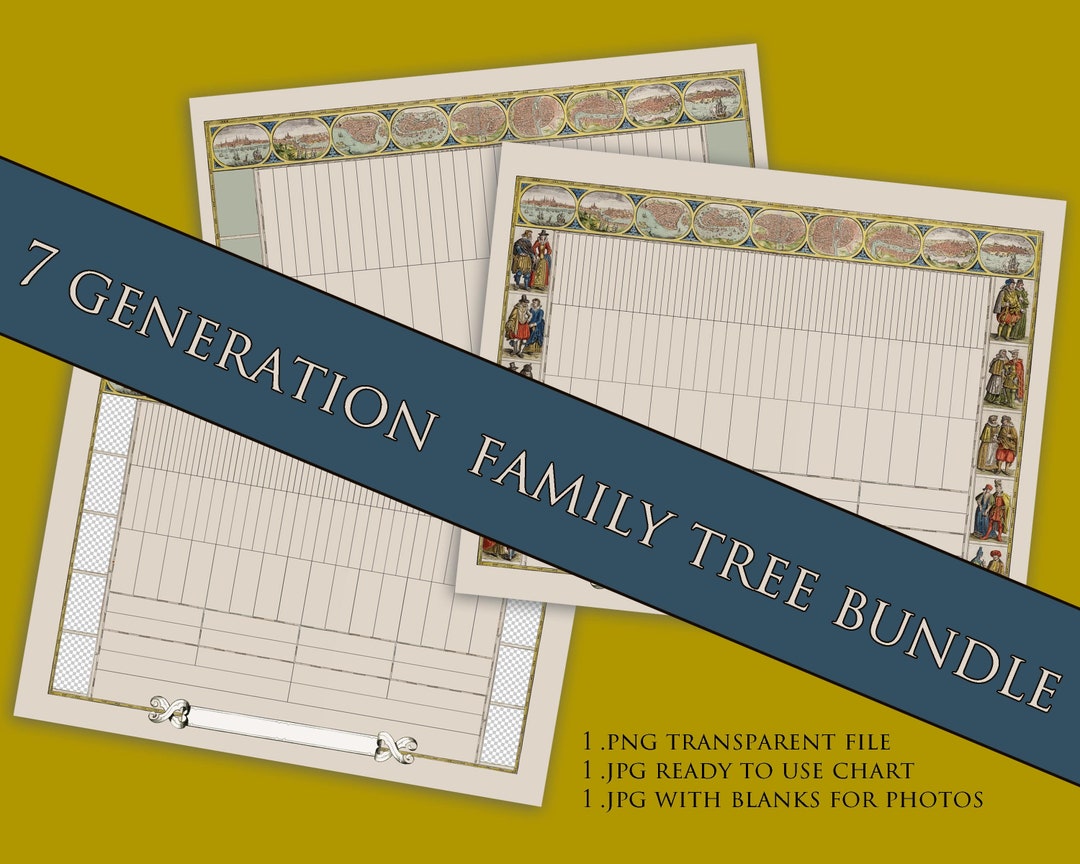 7 GENERATION Printable Genealogy Chart~ Family Tree Bundle ~ Historic ...