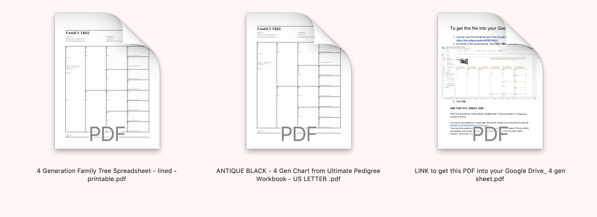 4 Generation Family Tree Chart One-sheet - Etsy
