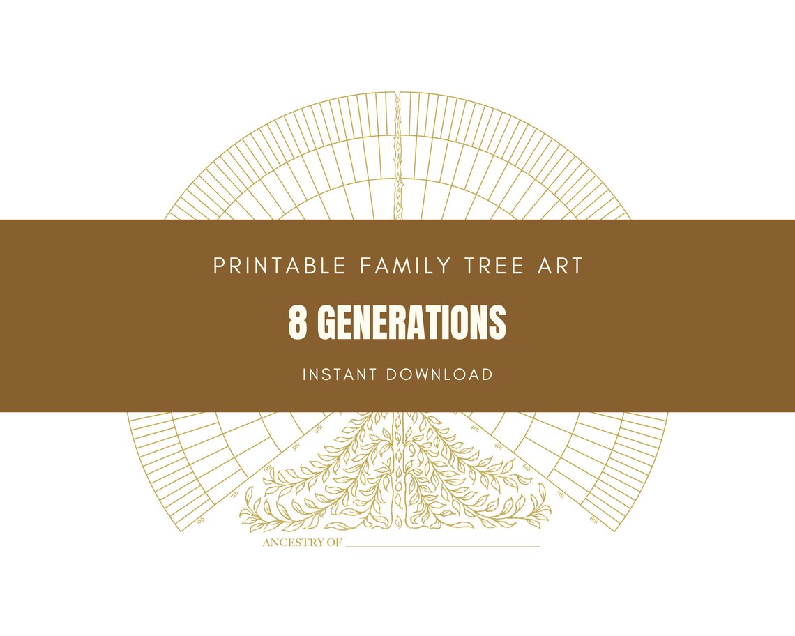 8 Generation Family Tree Printable JPG of Heirloom Artwork in Golden ...