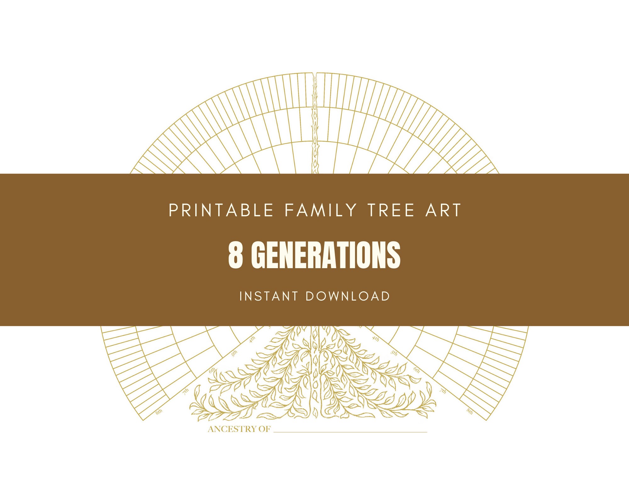 8 Generation Family Tree Printable JPG of Heirloom Artwork in Golden ...