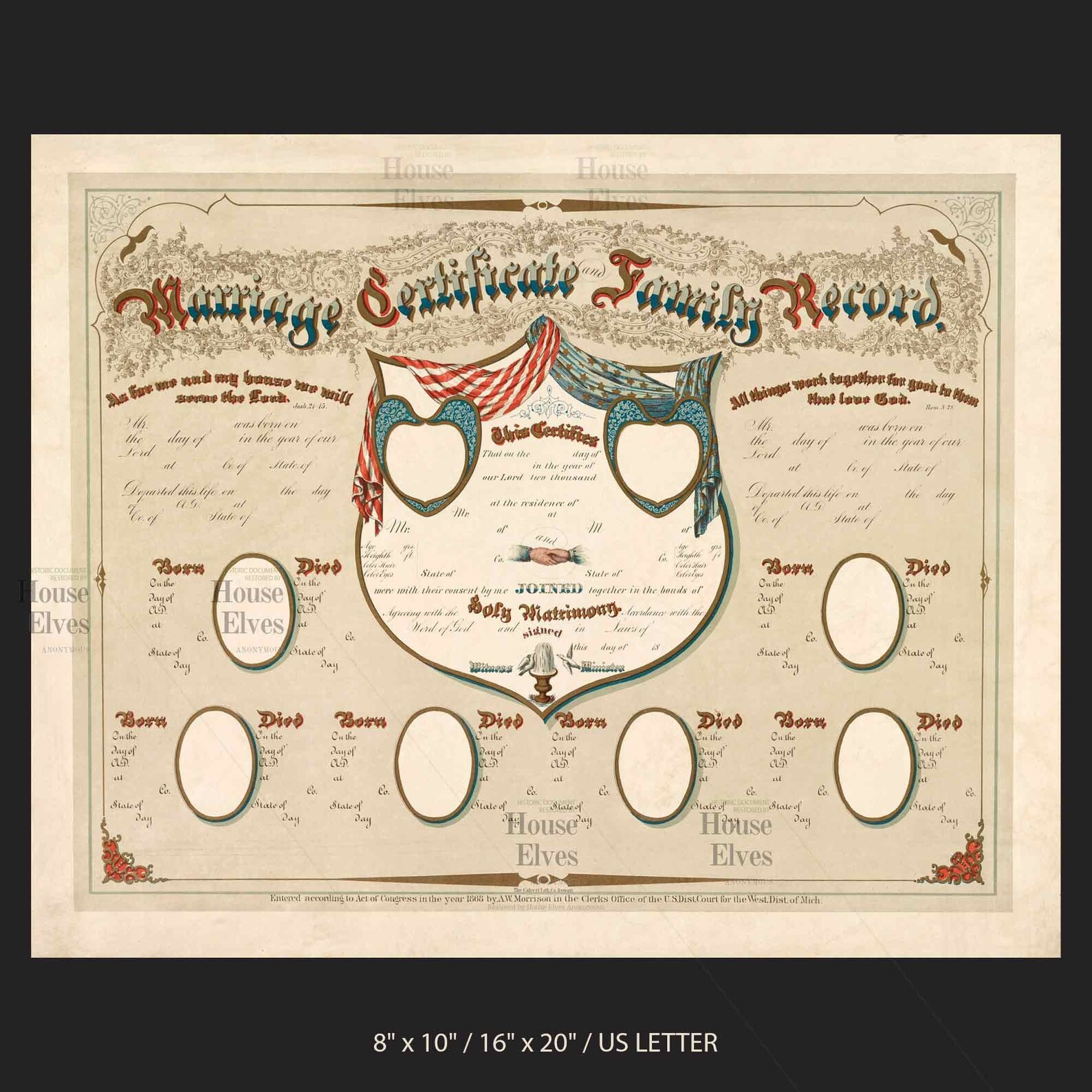 INSTANT DOWNLOAD Marriage Certificate and Family Record - Antique ...