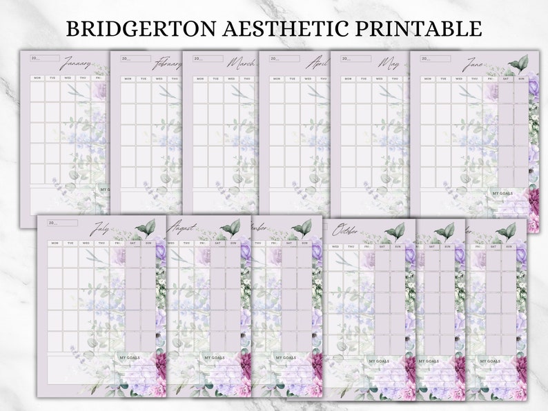 Bridgerton Aesthetic, Calendar, Printable, Downloadable, Pastel, Floral ...