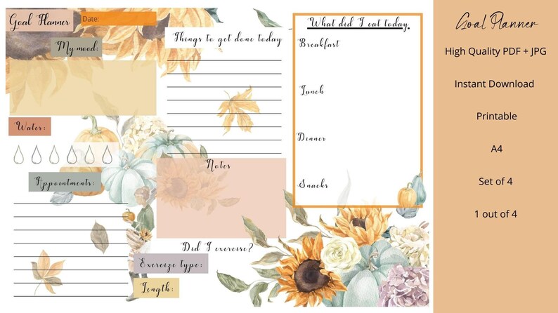 Autumn Digital Planner , Set of 4, Printable , A4 - Etsy