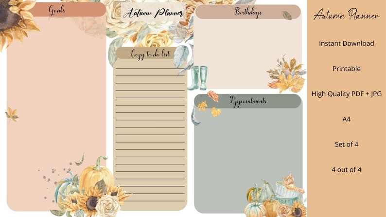 Autumn Digital Planner , Set of 4, Printable , A4 - Etsy