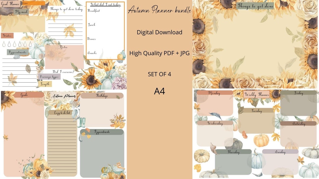 Autumn Digital Planner , Set of 4, Printable , A4 - Etsy