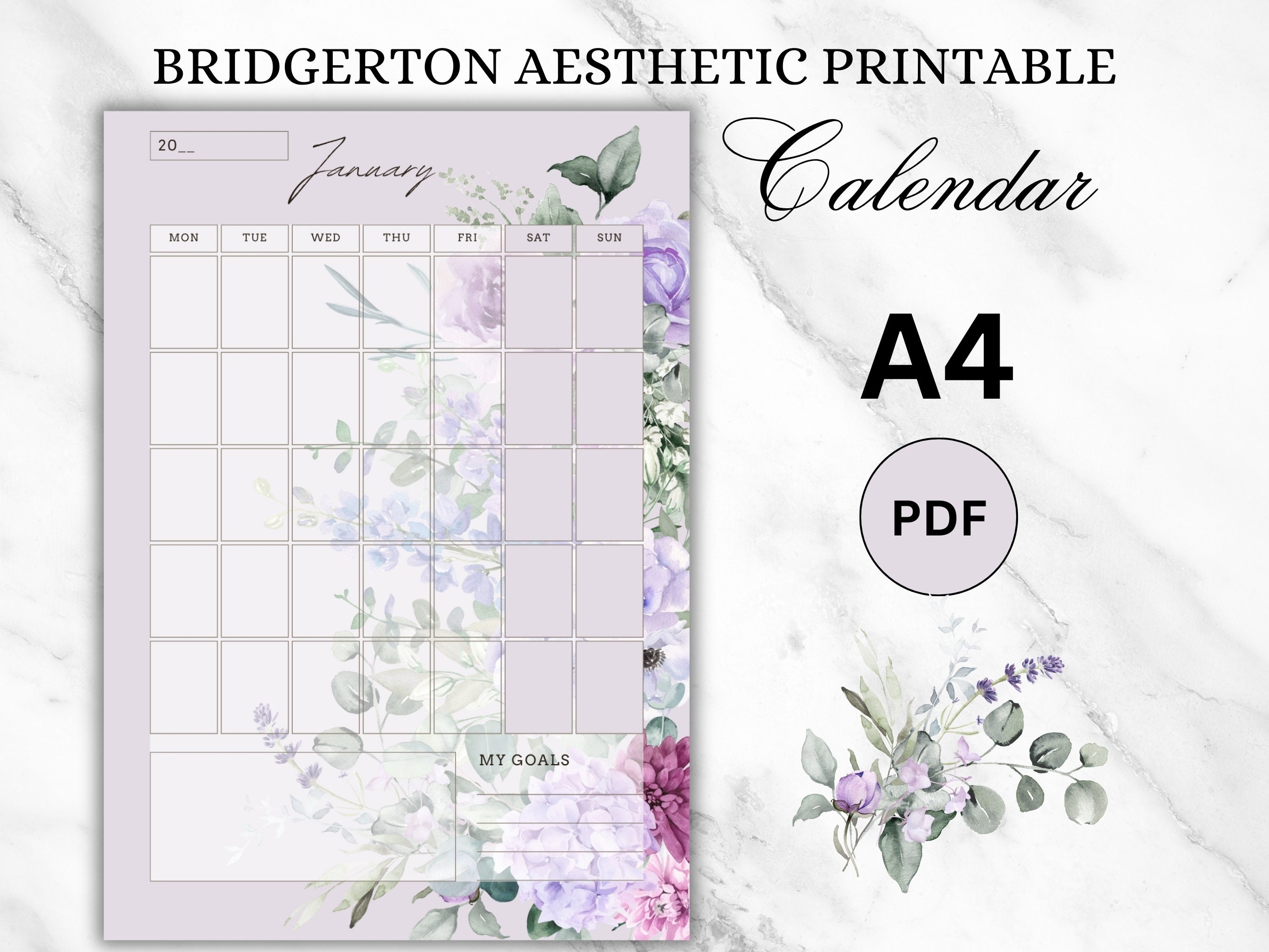 Bridgerton Aesthetic, Calendar, Printable, Downloadable, Pastel, Floral ...