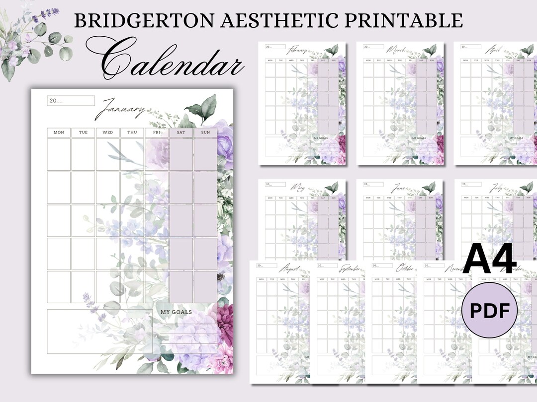 Bridgerton Aesthetic, Calendar, White, Pastel, Printable, Downloadable ...