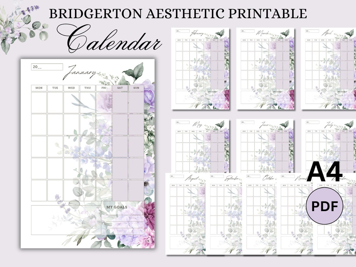 Bridgerton Aesthetic, Calendar, White, Pastel, Printable, Downloadable ...