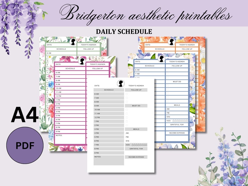 Bridgerton Aesthetic, Printable, Downloadable, Daily Schedule, to Do ...