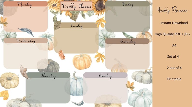Autumn Digital Planner , Set of 4, Printable , A4 - Etsy