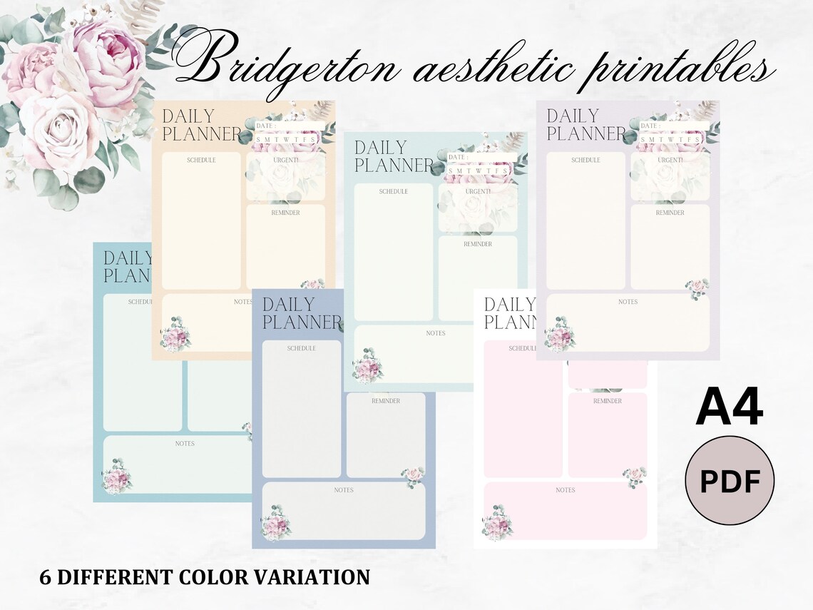 Bridgerton Aesthetic, Daily Planner, Floral, Digital Planner ...