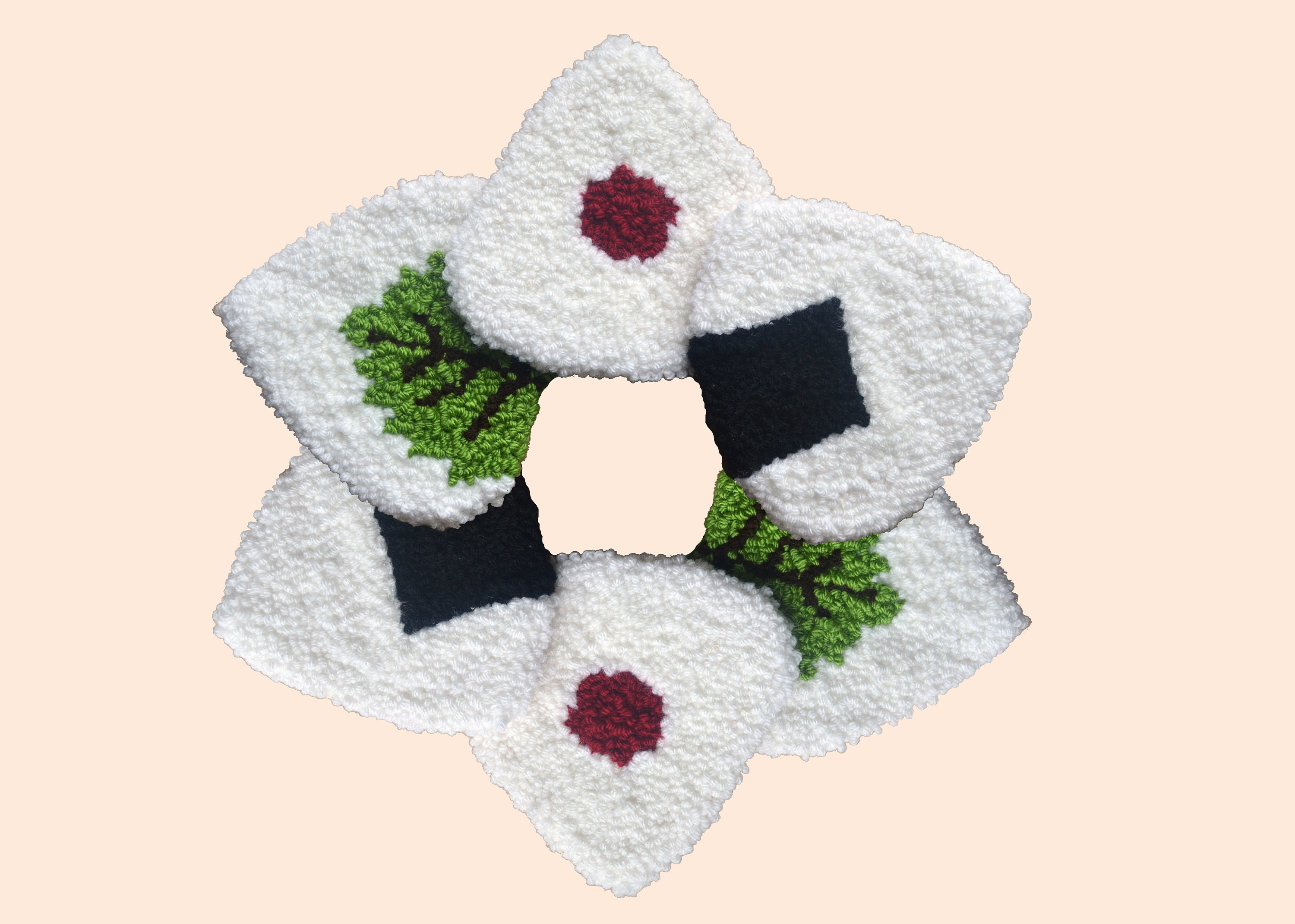 Onigiri Punch Needle Coasters, Handmade Rug Coaster, Drink Coaster ...