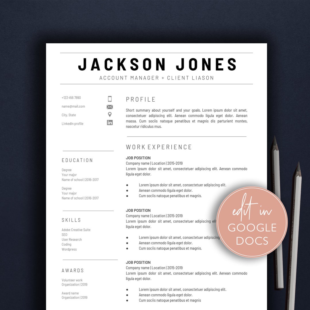 Google Docs Resume Template / Instant Download / Professional Resume ...