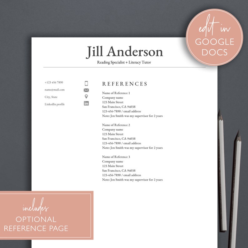 One Page Google Docs Resume Template Google Docs Resume Template Instant Download Cover Letter 