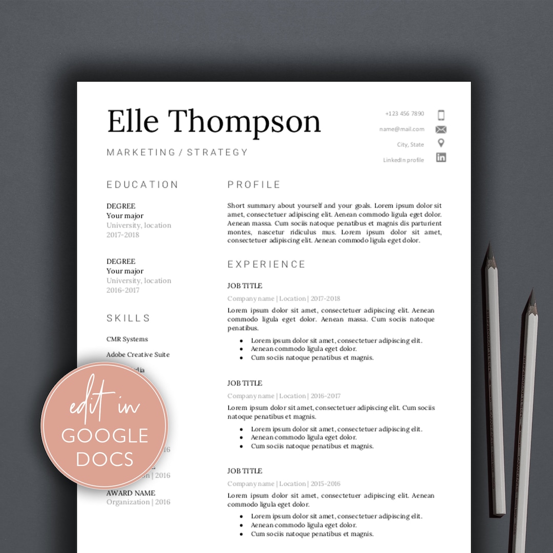 Modern Google Docs Resume Template / Instant Download / Professional ...