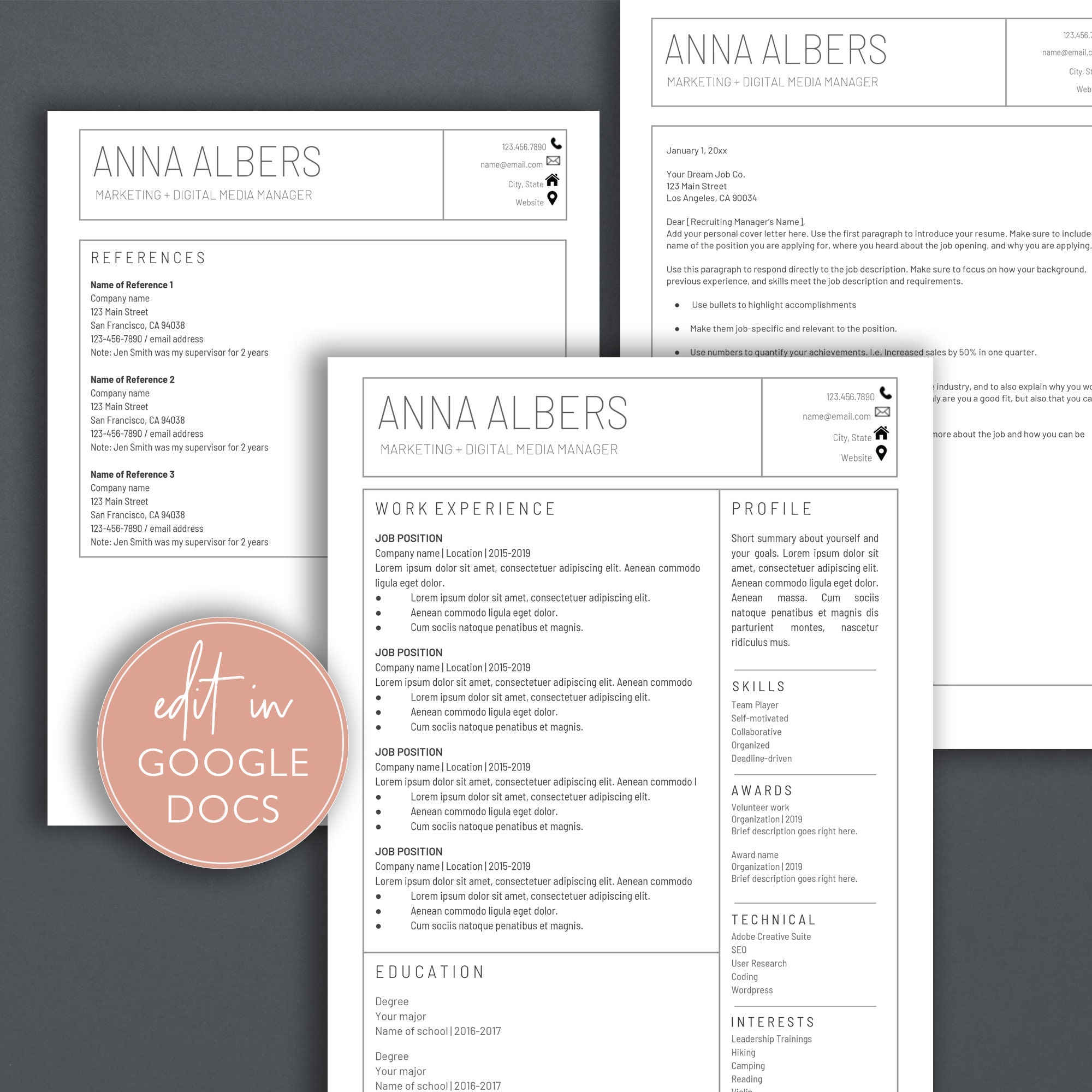 One-page Resume /google Docs Resume Template / Instant - Etsy