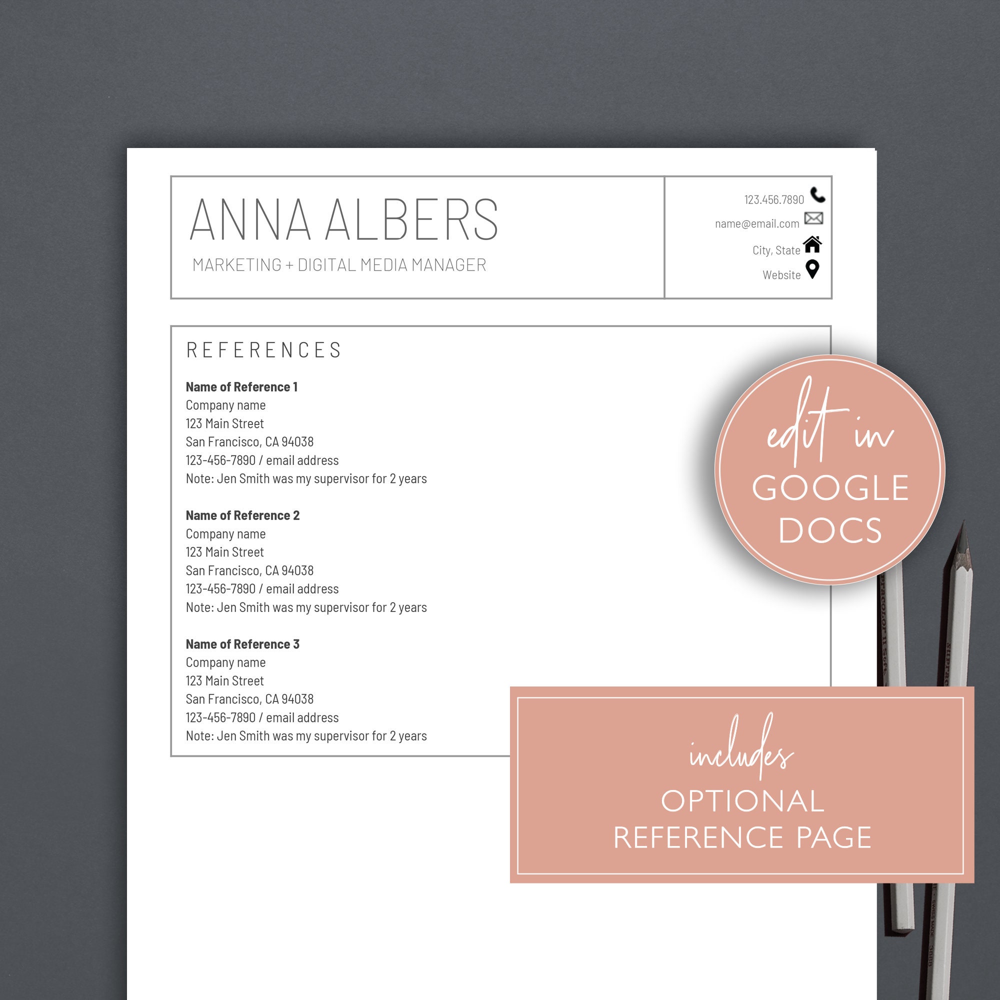 One-page Resume /google Docs Resume Template / Instant Download ...